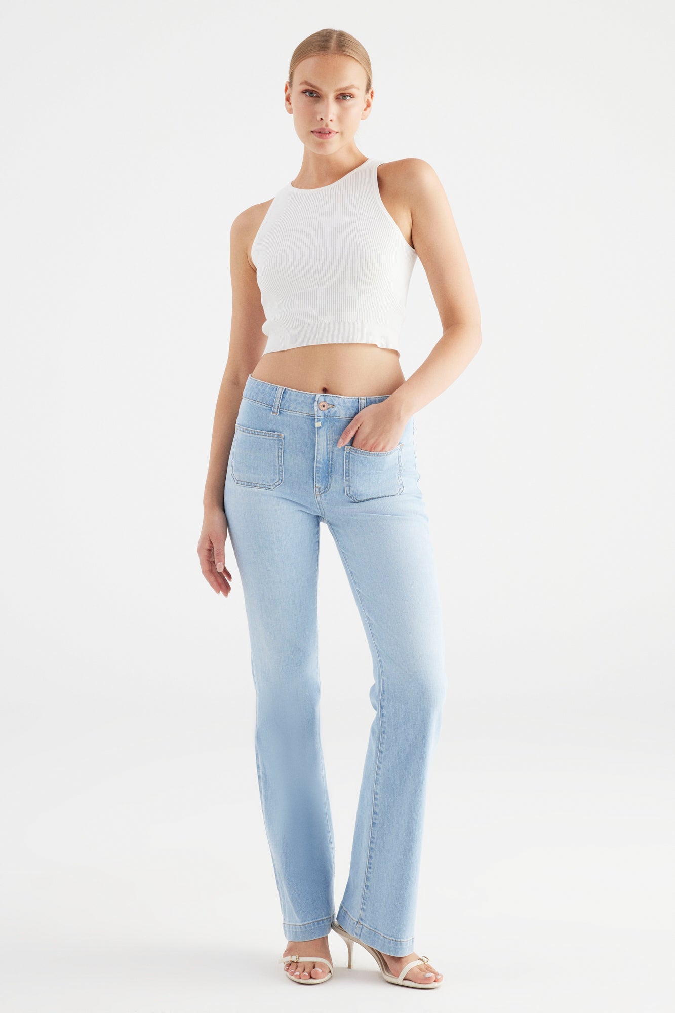 Diana High Waist Full Length Patch Pocket Jeans Light Blue – COJ Denim